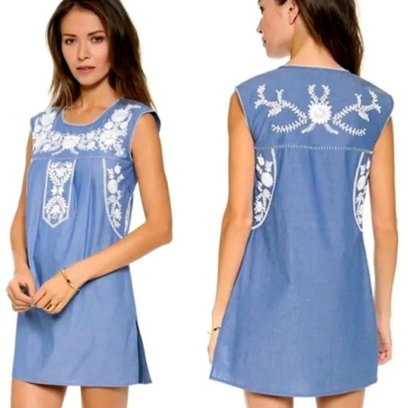 Tory Burch | Dresses | Tory Burch Embroidered Chambray Tunic Calita Mini Shift Dress Size Small ...
